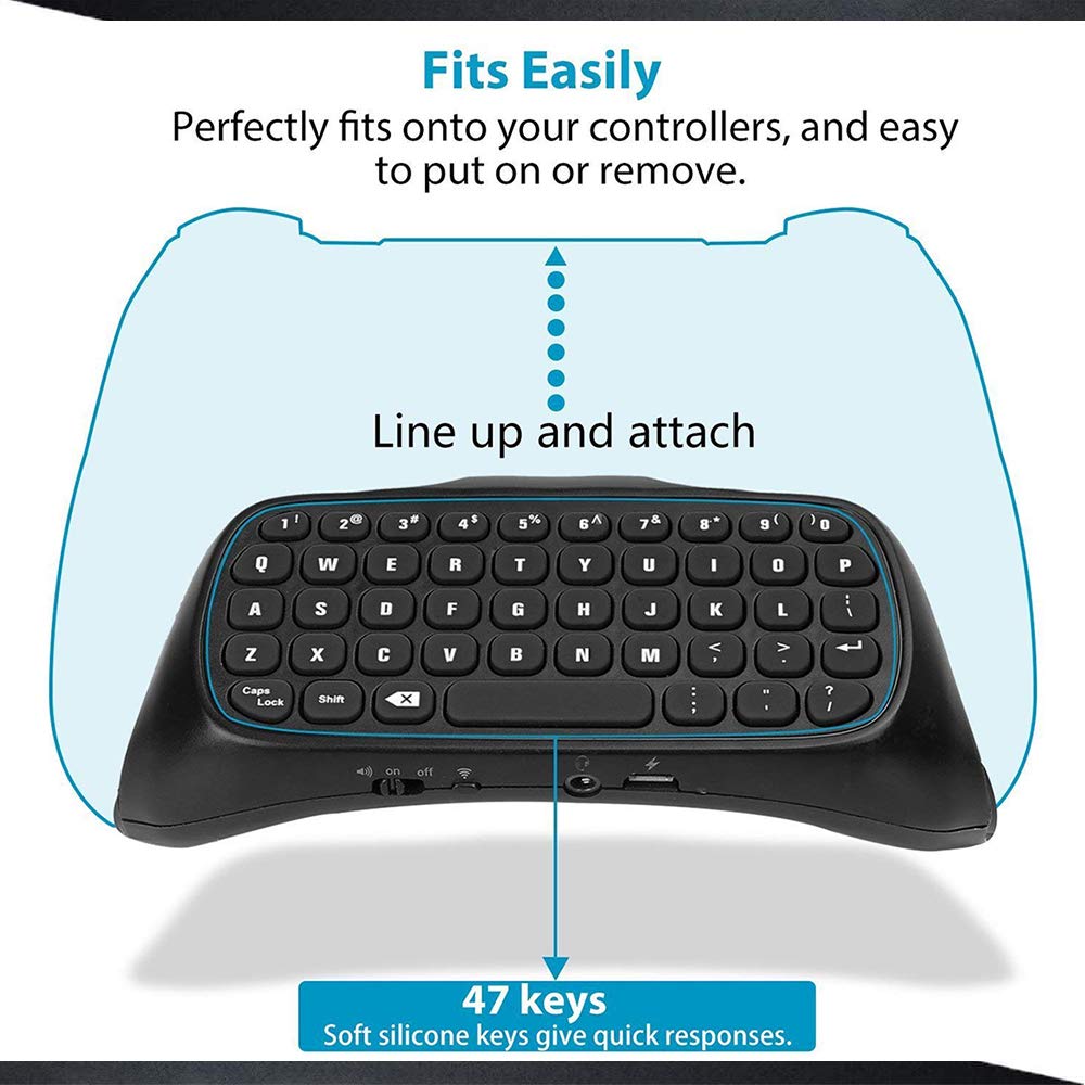 JIMAT Wireless Keypad Compatible for PS4 Keyboard PlayStation Slim Pro Controller ChatPad Input Text Search Chat | Built-in Speaker 3.5mm Jack