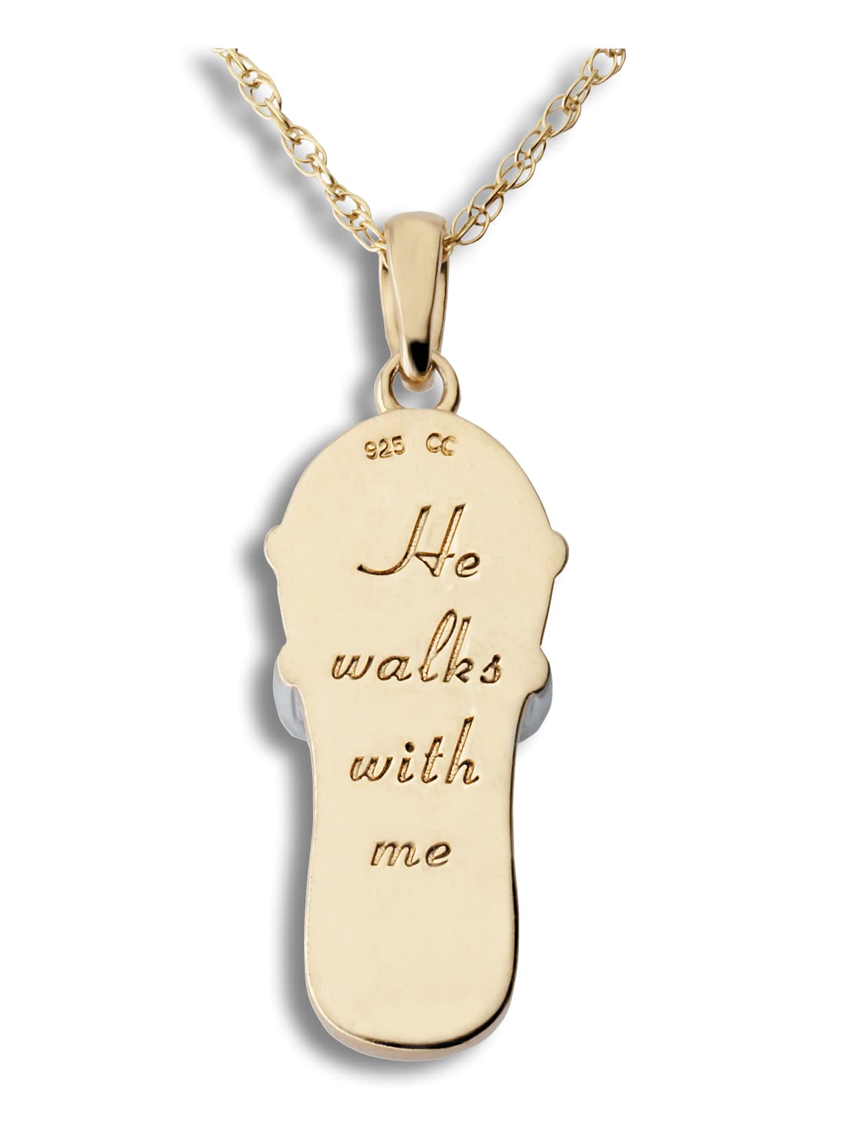 CONCORDECOLLECTION.COM He Walks With Me Pendant - 14K Gold plated Sterling Silver Sandal, Cross with Diamond Accent, He Walks with Me Engraving - Concorde Collection #WWM