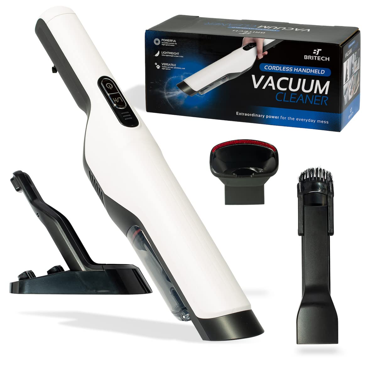 BRITECH Cordless Lightweight Stick Vacuum Cleaner, 300W Motor for Powerful Suction 40min Runtime, LED Display Screen & Headlights, Great for Carpet Cleaner, Hardwood Floor & Pet Hair (Red)