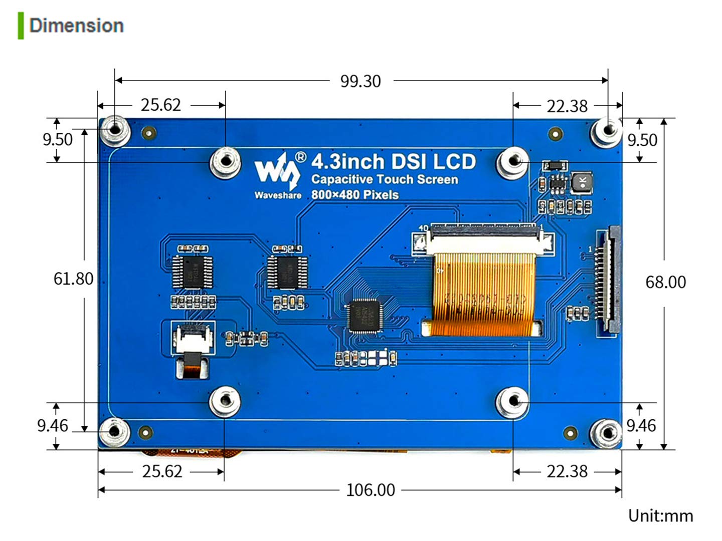 Bicool 4.3inch DSI Capacitive LCD for Raspberry Pi 4B/3B+/3A+/3B/2B/B+/A+/Compute Module 3+/3,Toughened Glass DSI Interface I2C Touch Display 800x 480,Support Raspbian/Ubuntu/Kali /WIN10 IoT/Retropie