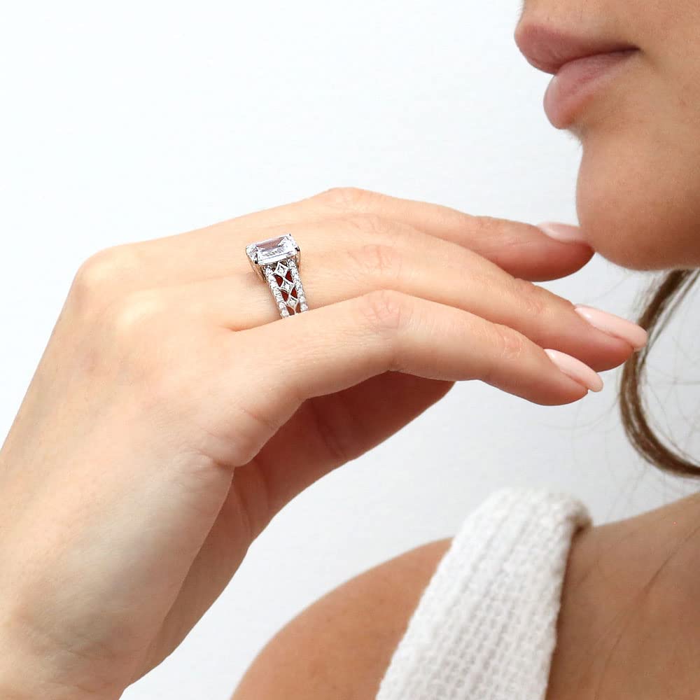 BERRICLE Sterling Silver Art Deco Cubic Zirconia CZ Fashion Ring for Women, Rhodium Plated Size 7