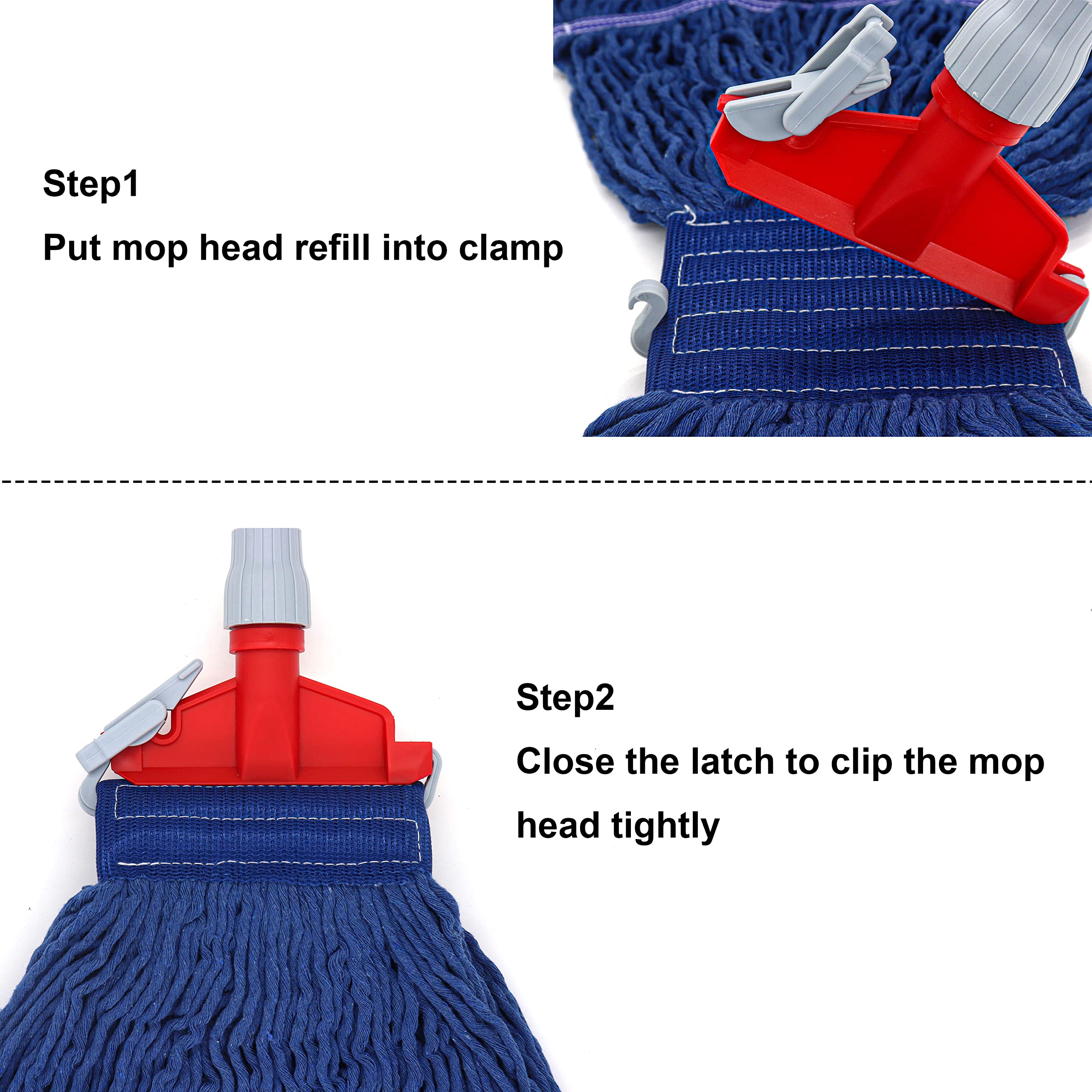 Commercial String Mop Head Refill, Looped End Heavy Duty Cotton Blend Industrial Grade Floor Wet Mop Replacement, 6 Inch Headband (2)