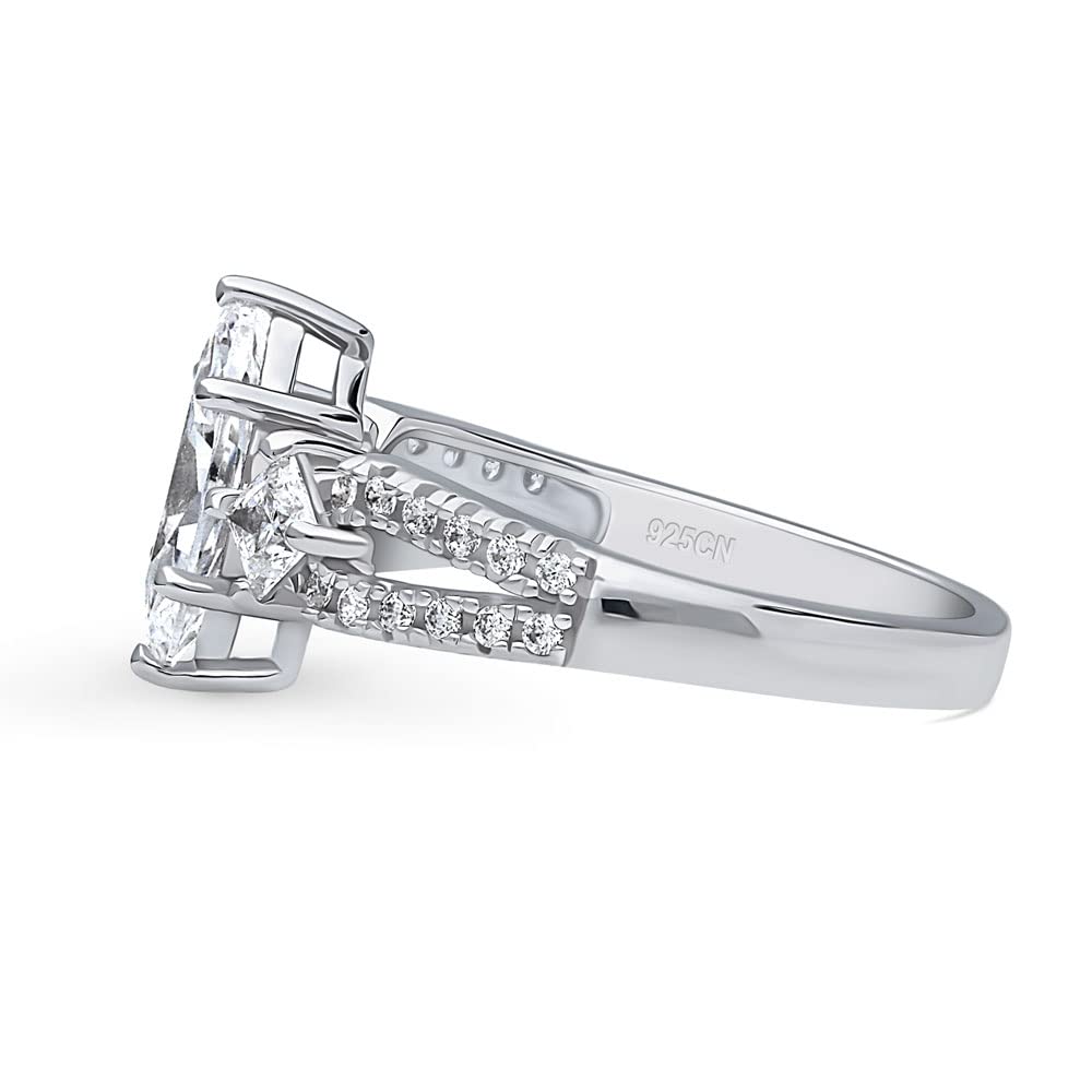 BERRICLE Sterling Silver 3-Stone Wedding Engagement Rings Marquise Cut Cubic Zirconia CZ Split Shank Ring for Women, Rhodium Plated Size 5