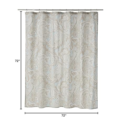 Madison Park Ronan Design Organic Cotton Fabric Long Shower Curtain, Paisley Classic Shower Curtains for Bathroom, 72 X 72, Blue