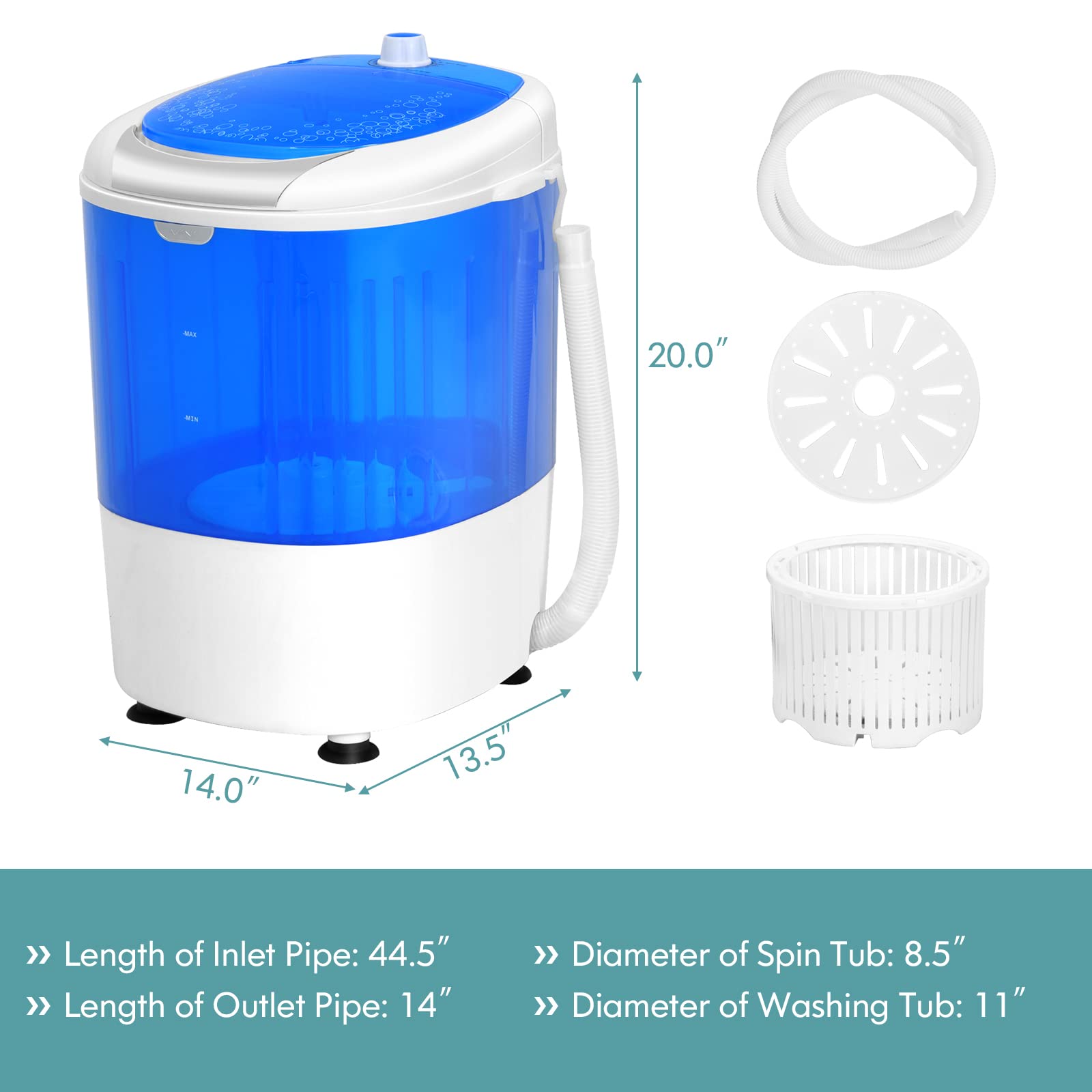 COSTWAY Mini Portable Washing Machine, 5.5 lbs Washing Capacity, Compact Laundry Washer with Durable Design, Single Tub, Rotary Controller, Small Washer Machine for Home Apartment Dorms and RV, Blue