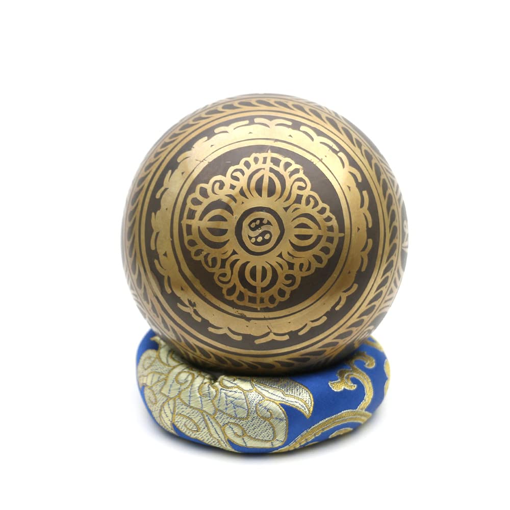 Tibetan Singing Bowl Set (3.74 inch) with Meditation Singing Bowl, Tingsha Cymbals for Healing, Yoga, Meditation, Mindfulness and Relaxation(Antique Light Brown 004)