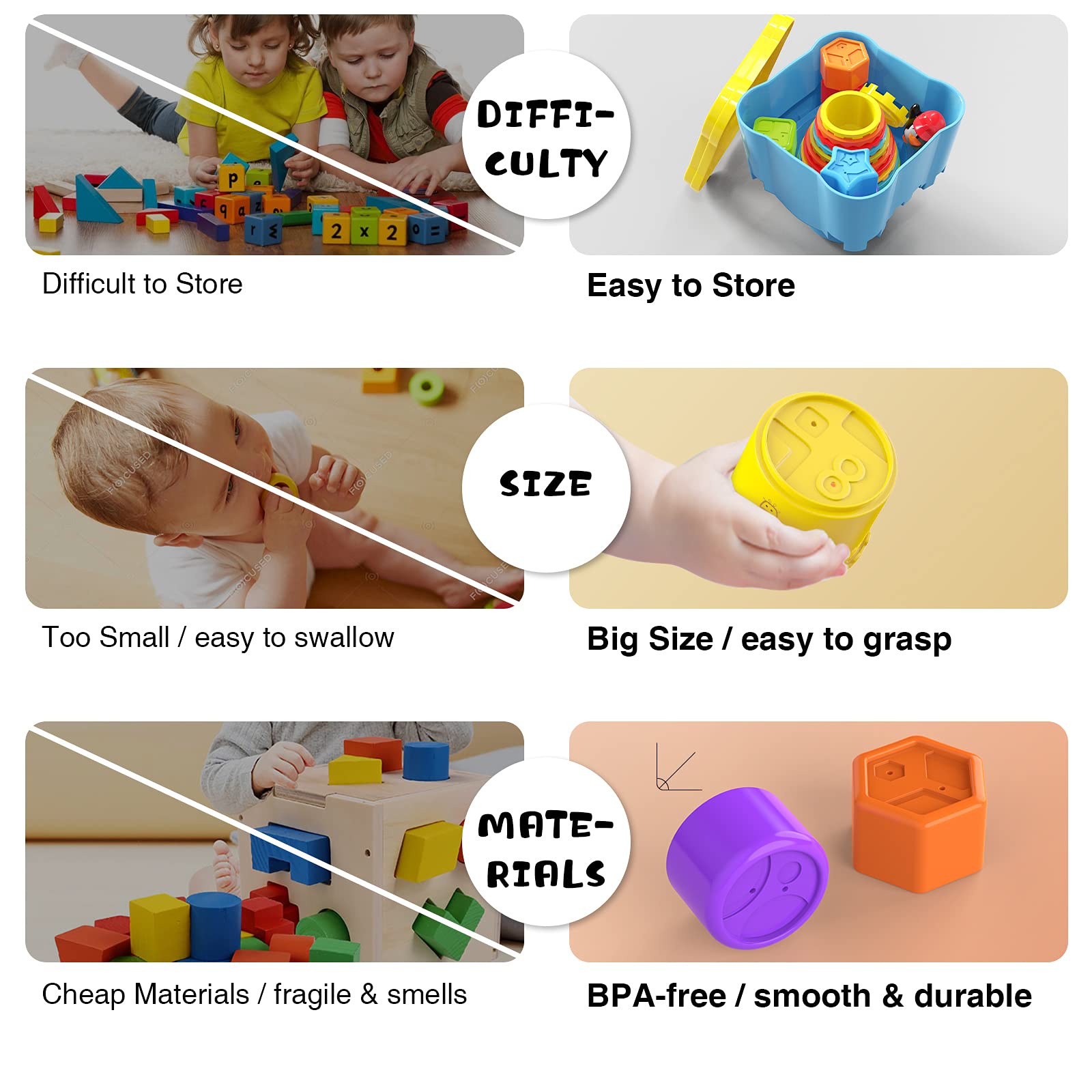 MOONTOY Stacking Cups Baby Toy Set, 19pcs Baby Stacking Toys for Toddlers 1-3, Shape Sorter Stackable Blocks Games Nesting Sorting Toys 6-12 Months 1 Year Old Christmas Stocking Stuffers Birthday Gift