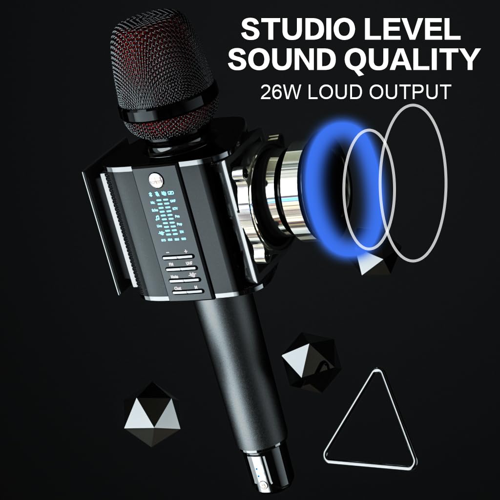 BONAOK Karaoke Microphone,2023 Bluetooth Wireless Microphone UHF Karaoke Mic Speaker,Portable Handheld Karaoke Machine for Adults Kids Singing Compatible with Car/Phones/PC G20,Black