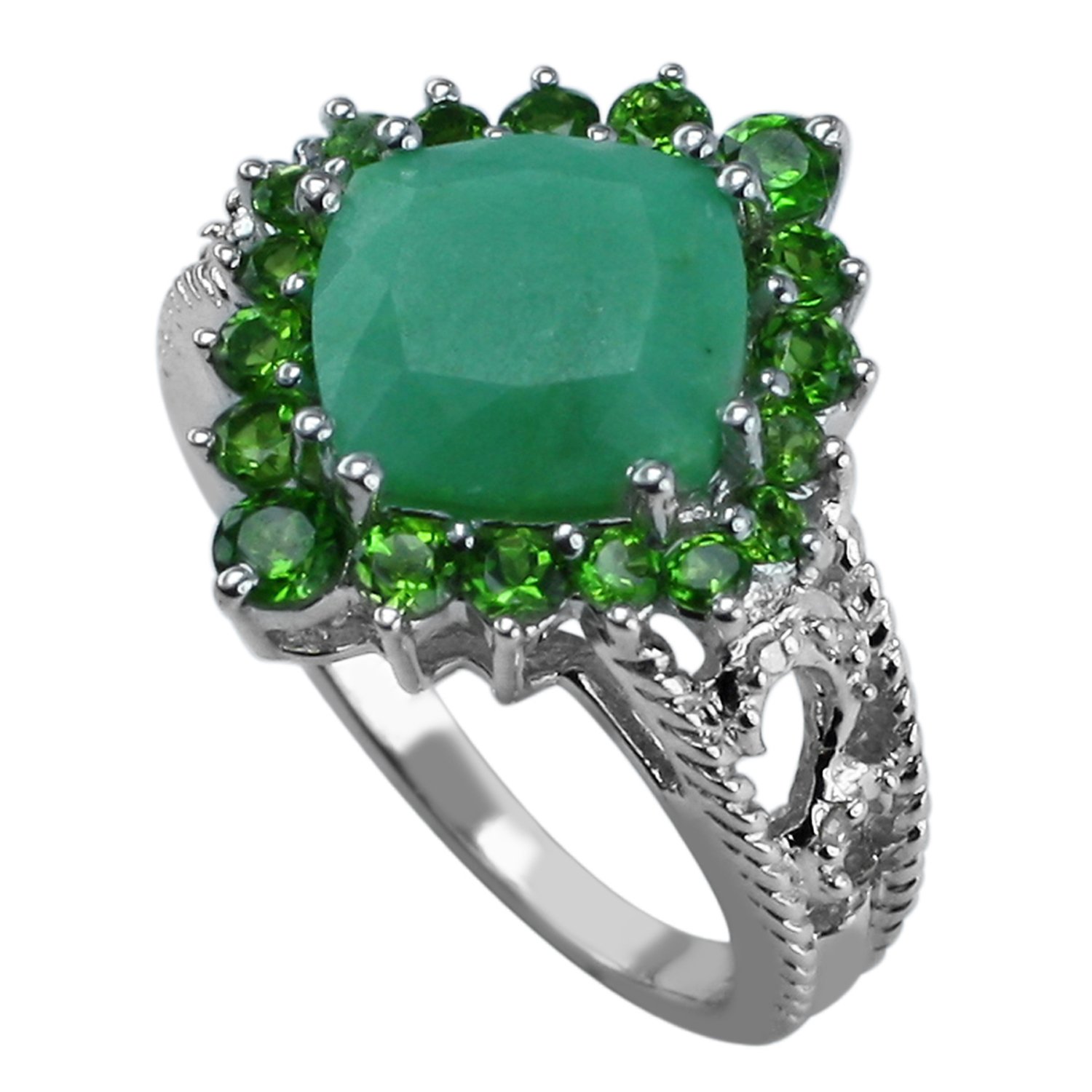 CARILLON Rotational Move Chrysoprase Chrome Diopside 925 Silver Christmas Cocktail Ring (Sterling Silver, 10.5)
