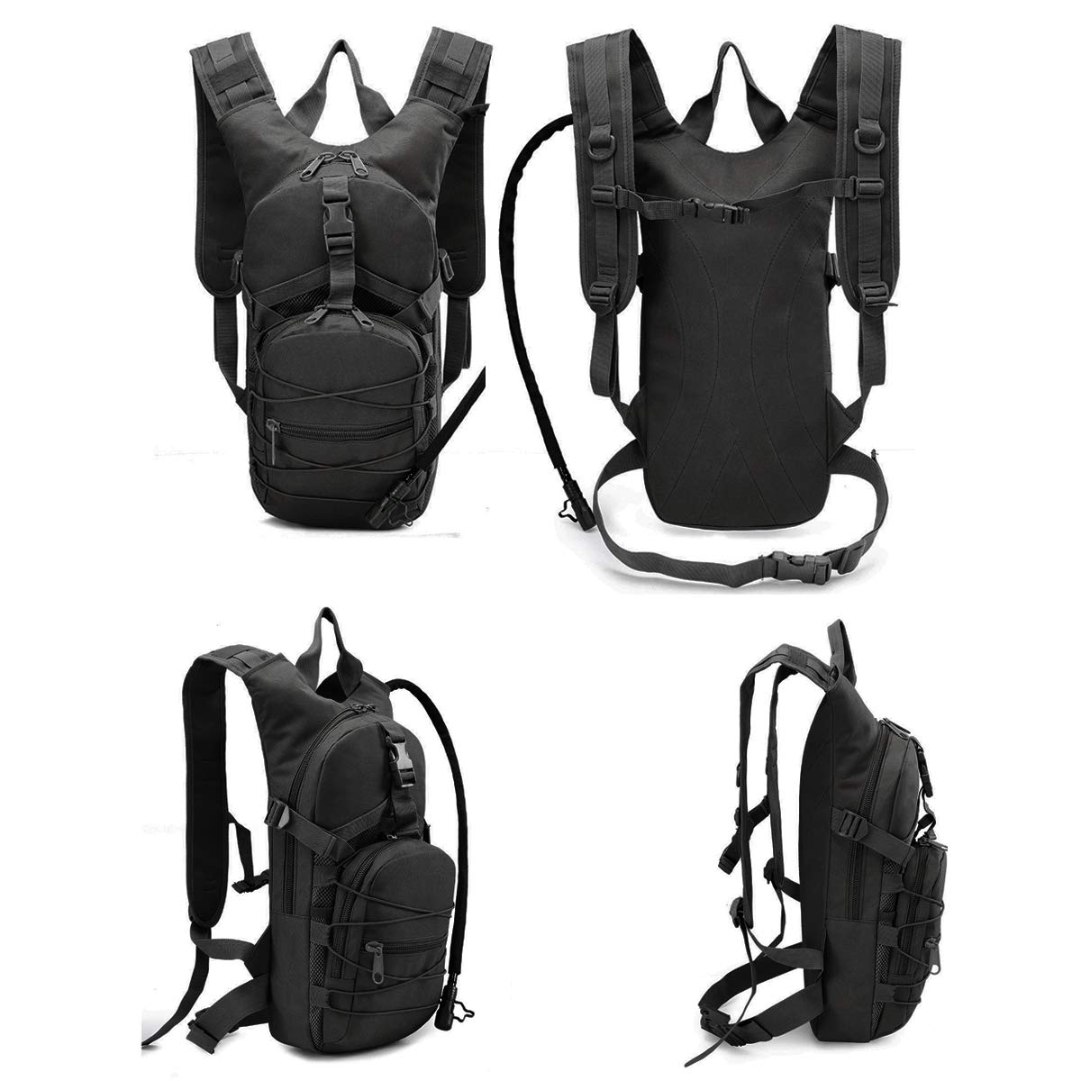 BraveHawk OUTDOORS Tactical Hydration Pack Backpack, 900D Military Nylon Oxford Water Resistant Sports Runner Backpack with 3L Bladder for Hiking and Climbing (Black)