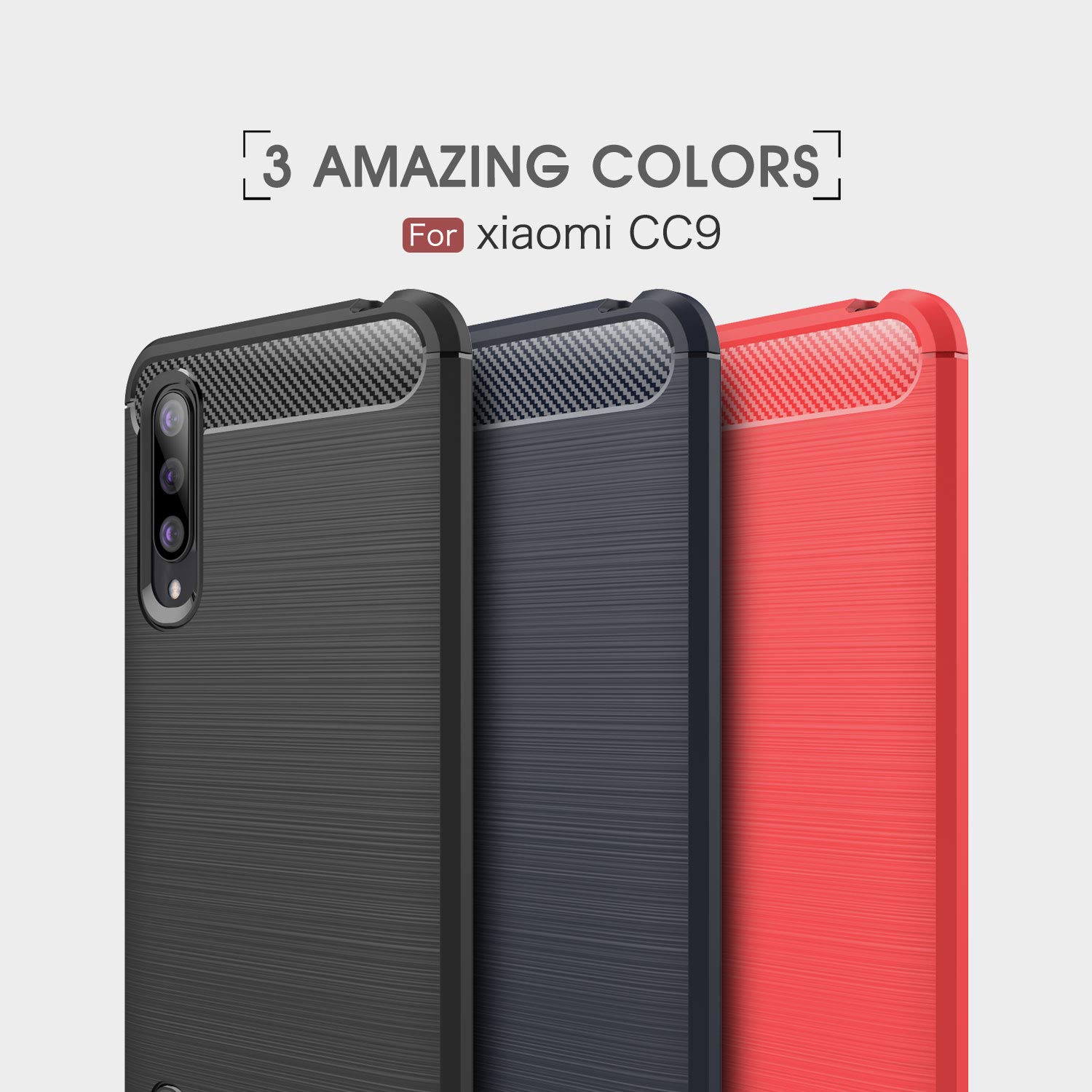 Beovtk Xiaomi Mi A3 Lite/Xiaomi Mi 9 Lite Case, Silicone Leather[Slim Thin] Flexible TPU Protective Case Shock Absorption Carbon Fiber Cover for Xiaomi Mi A3 Lite/Xiaomi Mi 9 Lite Case(Navy)