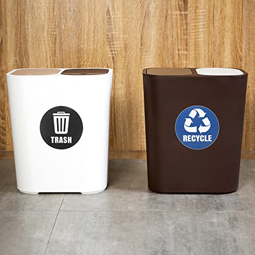 M METERXITY 6 Pack Recycle Sticker - Home Trash Can Labels, Strong Adhesion & Smooth Surface, Apply to Kitchen/Garden Trash Bin (5 Inch, White on Blue)