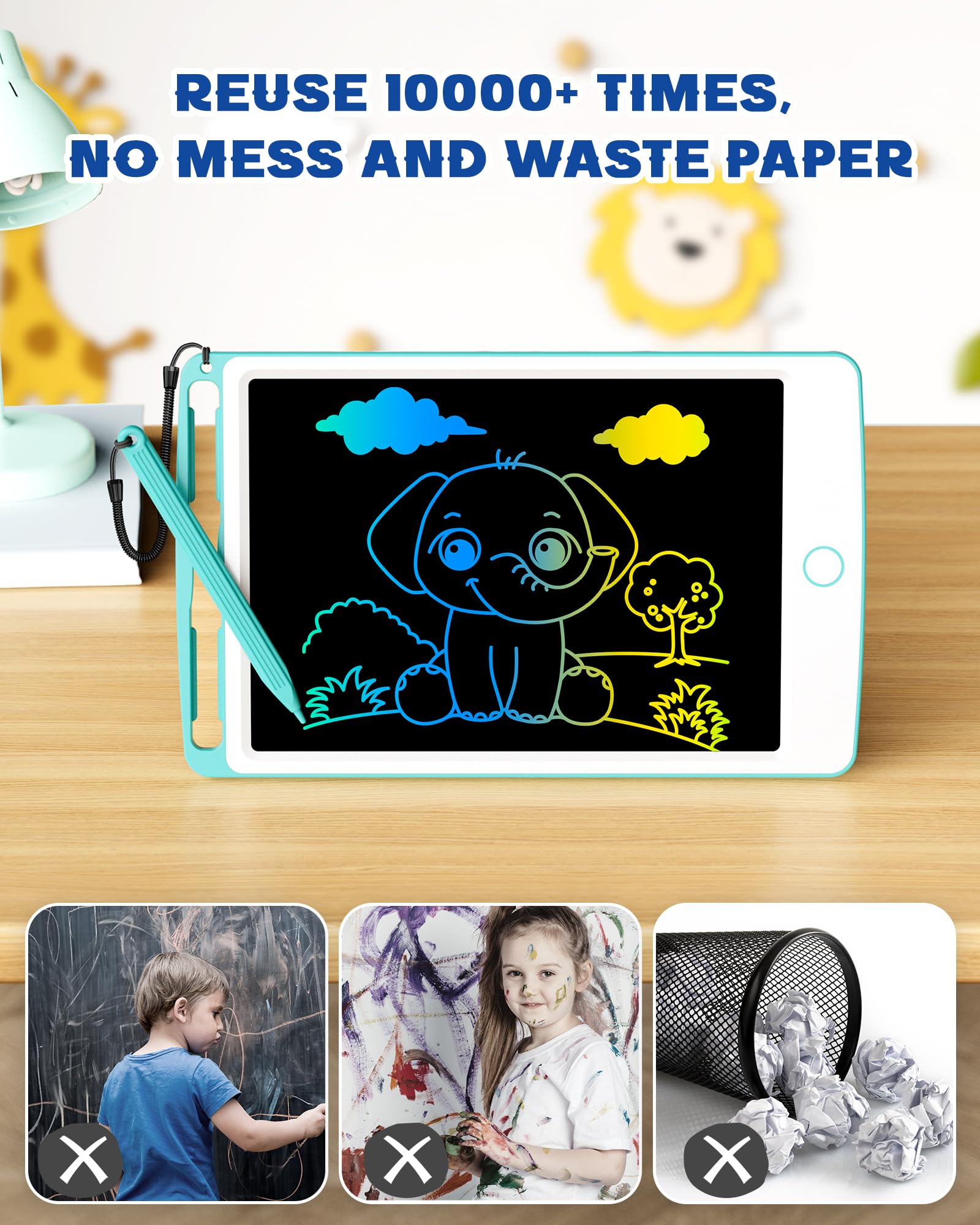 bravokids 8.5 Inch LCD Writing Tablet Board, Colorful Doodle Board Drawing Pad, Educational Learning Travel Toys for Age 3 4 5 6 7 8 Years Old Girls and Boys, Green