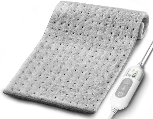 Heating Pad for Back & Cramps Relief,Electric Heat Pad Fast Heat,6 Level Heat Setting,3 Level Timming,Auto Shut Off,Machine Washable,Suitable for Back,Neck,Abdomen Pain Relief(Light Grey, 12'' × 24'')