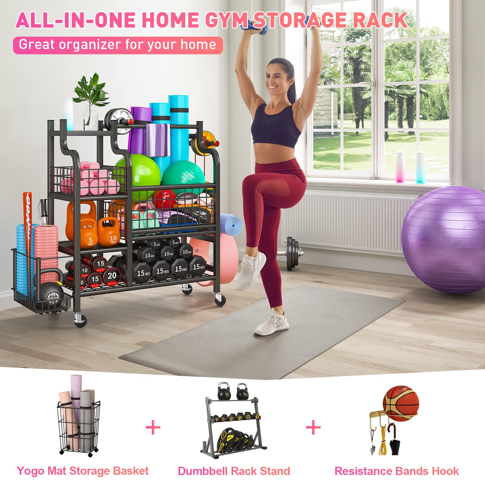 Bepatio Home Gym Storage Rack on Wheels