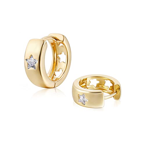 CONRAN KREMIX Small Thick Gold Chunky Hoop Earrings Star Cubic Zircon Lightweight Hoops For Women
