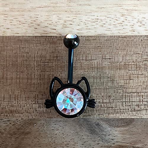 Blackline Cat Face Silhouette Non Dangle 316L Colorline Steel Freedom Fashion Belly Button Ring (Sold Individually)