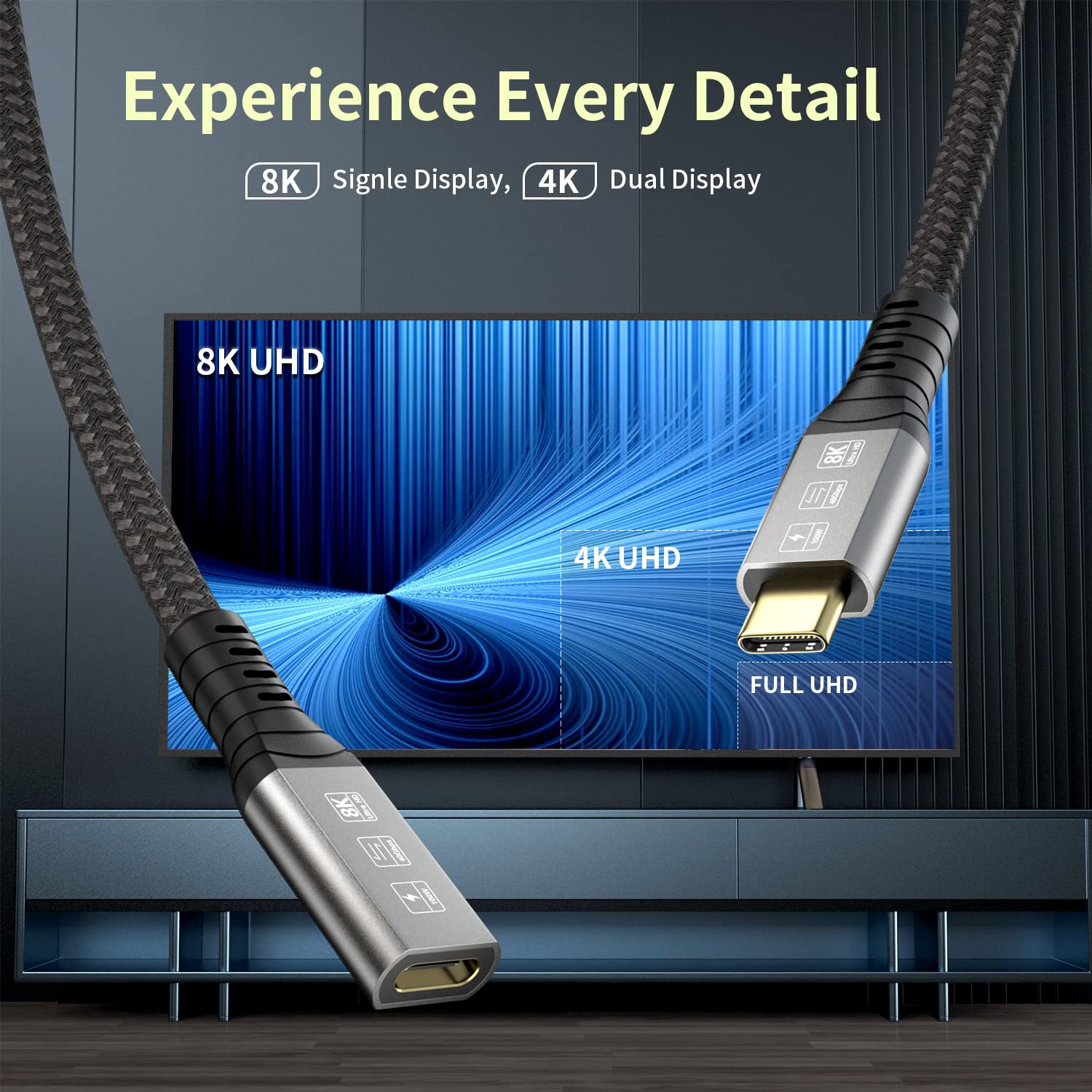 ConnBull Cable for Thunderbolt 4 40Gbps, USB-C Cable Flexible Supports 100W Charging / 8K@60Hz Video Compatible with Mac Studio M1 Max/Ultra and USB4 Devices, Black (0.8M)