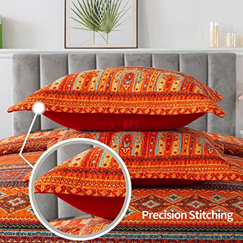 VAPUTAR Cotton Quilt Queen Size Bedding Set - 3 Pieces Queen Quilt Bedding Set, Boho Queen Size Quilts, Lightweight Reversible Coverlets Bedspreads for Farmhouse Bedroom (Red/Orange)