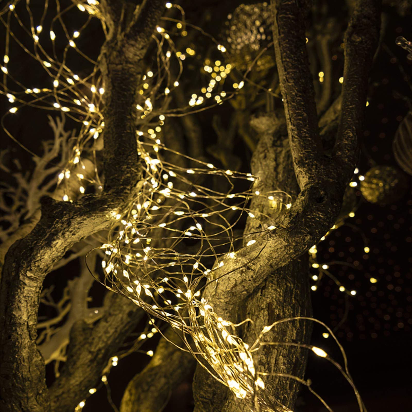 MorTime 200 LED 66 FT Solar Copper Wire String Lights, 8 Modes Waterproof Fairy String Lights for Indoor Outdoor Home Wedding Party Decoration, Warm White