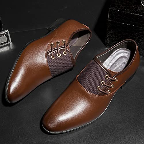 Classical Style Leather Shoes for Men Slip On PU Leather Low Rubber Sole Block Heel Mens Walking Shoes Size 10 Brown