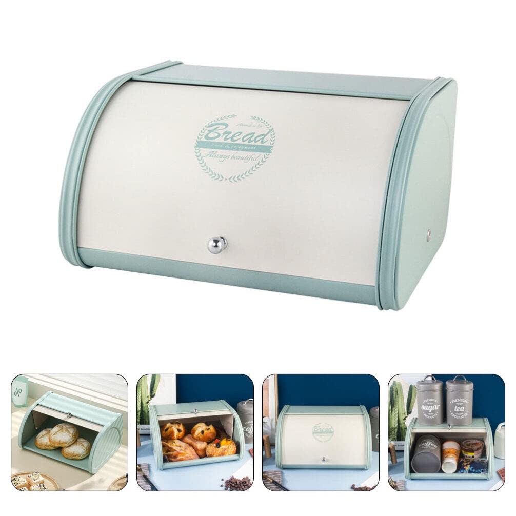 Bread Bin Roll Top Bread Box Metal Bread Case Bread Storage Bin Container Farmhouse Bread Dispenser Large Capacity Fingerprint Proof for Kitchen Counter Bread Storage Container