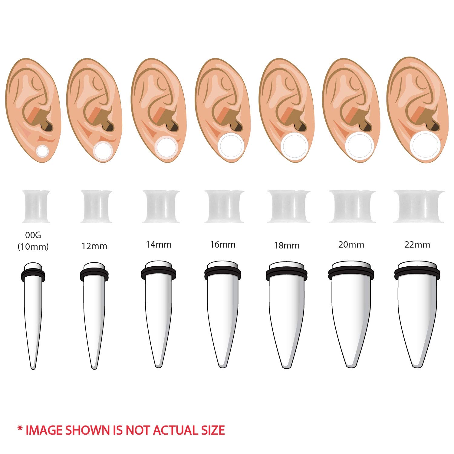BodyJ4You 24PC Ear Stretching Kit - 00G-20mm Big Gauges - Clear Acrylic Heavy Tapers Double Flare Silicone Tunnels - Stretchers Weights Expanders Eyelets