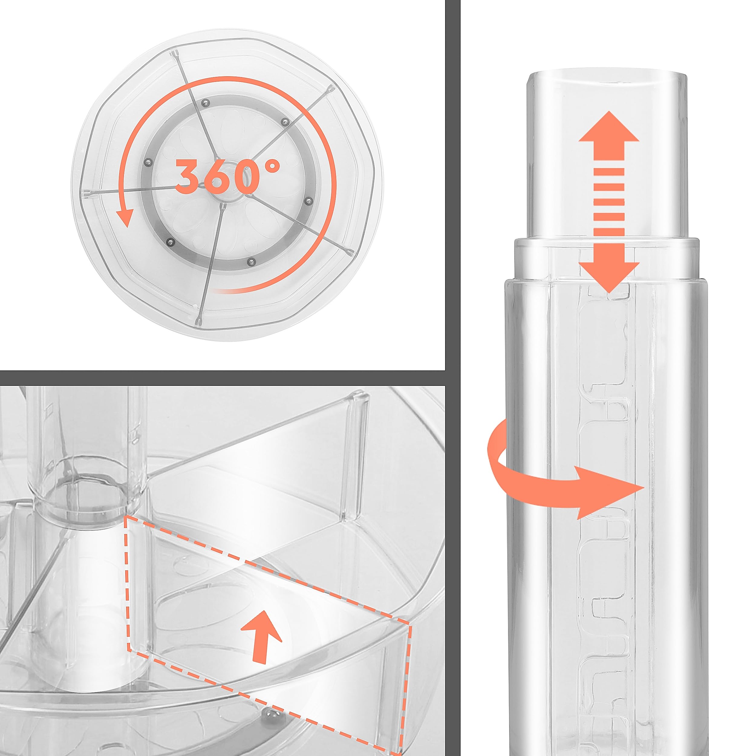 Bienvoun 2 Tier Lazy Susan Organizer Turntable Clear Spice Rack Organizer for Cabinet Height Adjustable Cabinet Organizer for Pantry Kitchen Clear