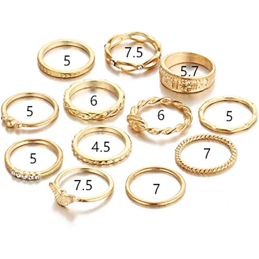 BERYUAN Rings Crystal Rings for Women Rings Gold Rings Womens Rings Cute Rings Stackable Rings Set(12Pcs(Rings Size 4.5,5,6,7,7.5)