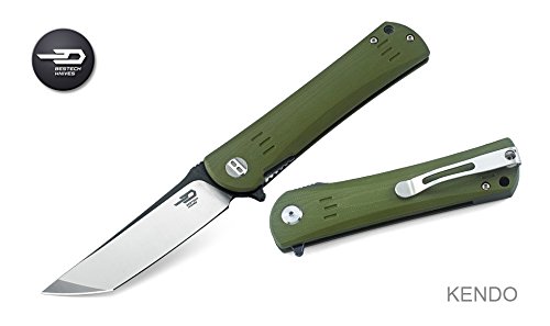 Bestech Knife BG06B Folder 3.75 in Plain Blade G10 Handle Hunting-Folding-Knives, Green (BG06B-2)
