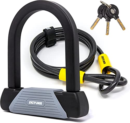Bike U-Lock - Sigtuna Bike Lock Heavy Duty Anti-Theft with 4ft/1.2m Cable, Bicycle U-Lock with Sturdy Mounting Bracket for Mountain Bikes, Ebikes, Scooters