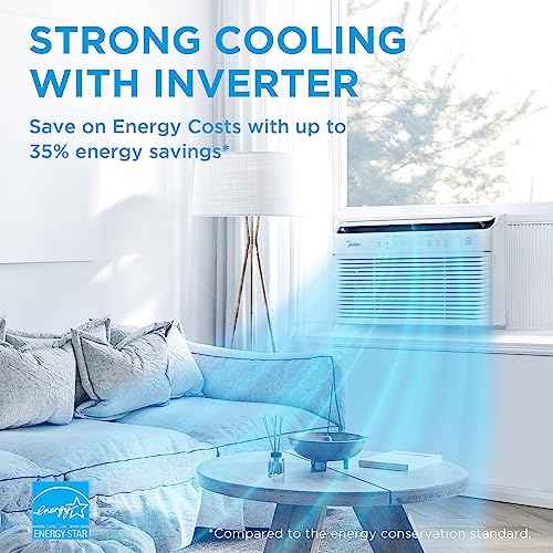 Midea 12000 BTU Smart Inverter Air Conditioner Window Unit with Heat and Dehumidifier β Cools up to 550 Sq. Ft., Energy Star Rated, Quiet Operation, Electronic Controls, Remote Control, White