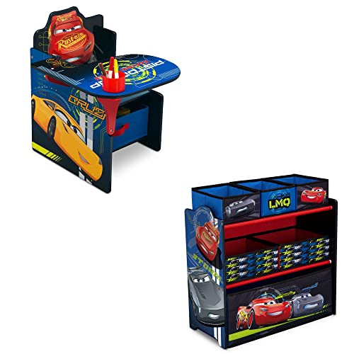 Delta Children Chair Desk with Storage Bin + Design and Store 6 Bin Toy Storage Organizer, Disney/Pixar Cars (Bundle)
