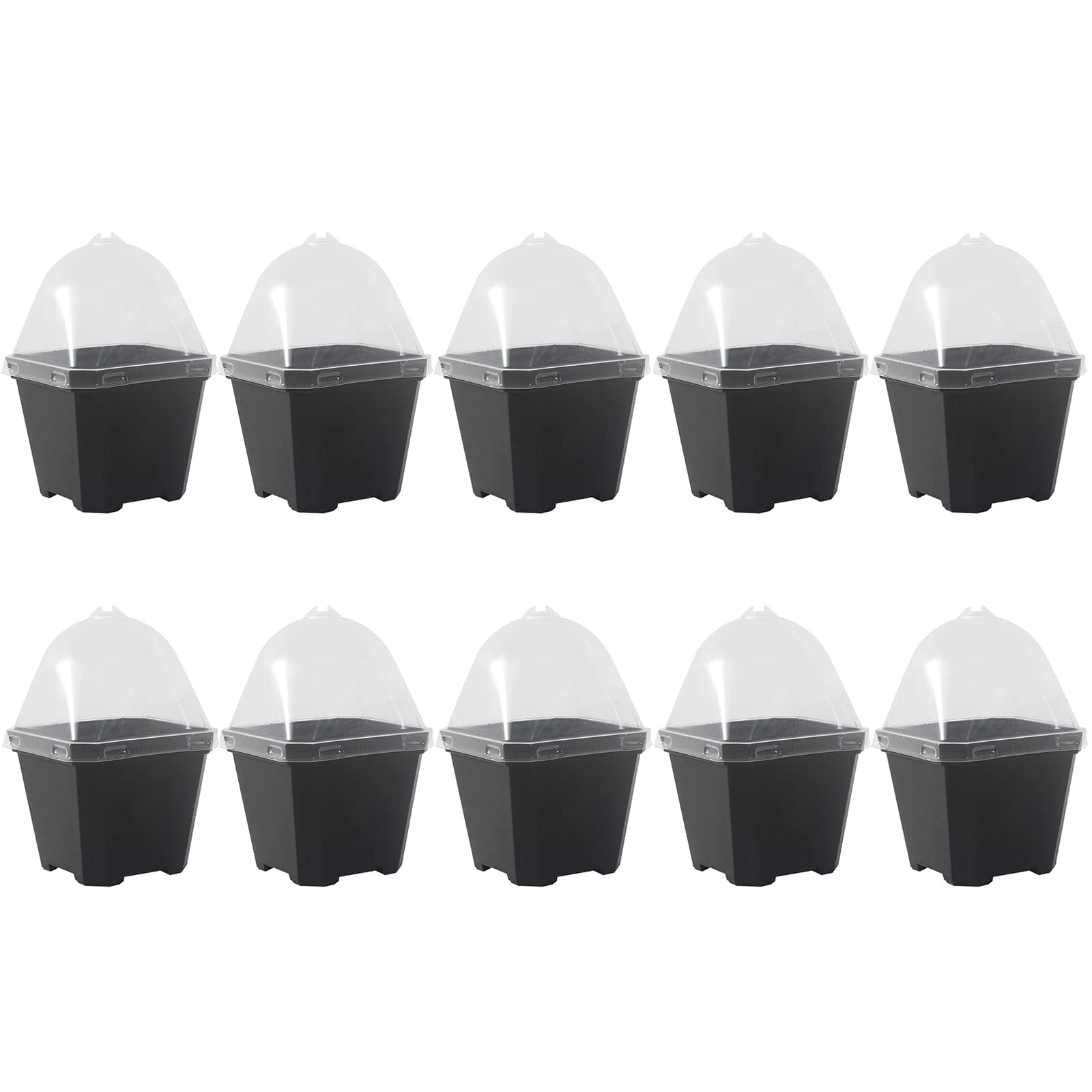 Brave Tour 10 Sets 4 inch Plant Nursery Pots with Humidity Dome, Planting Pots Seedling Trays with Plastic Dome,Plant Container Cups with Vented Domes and Drain Holes