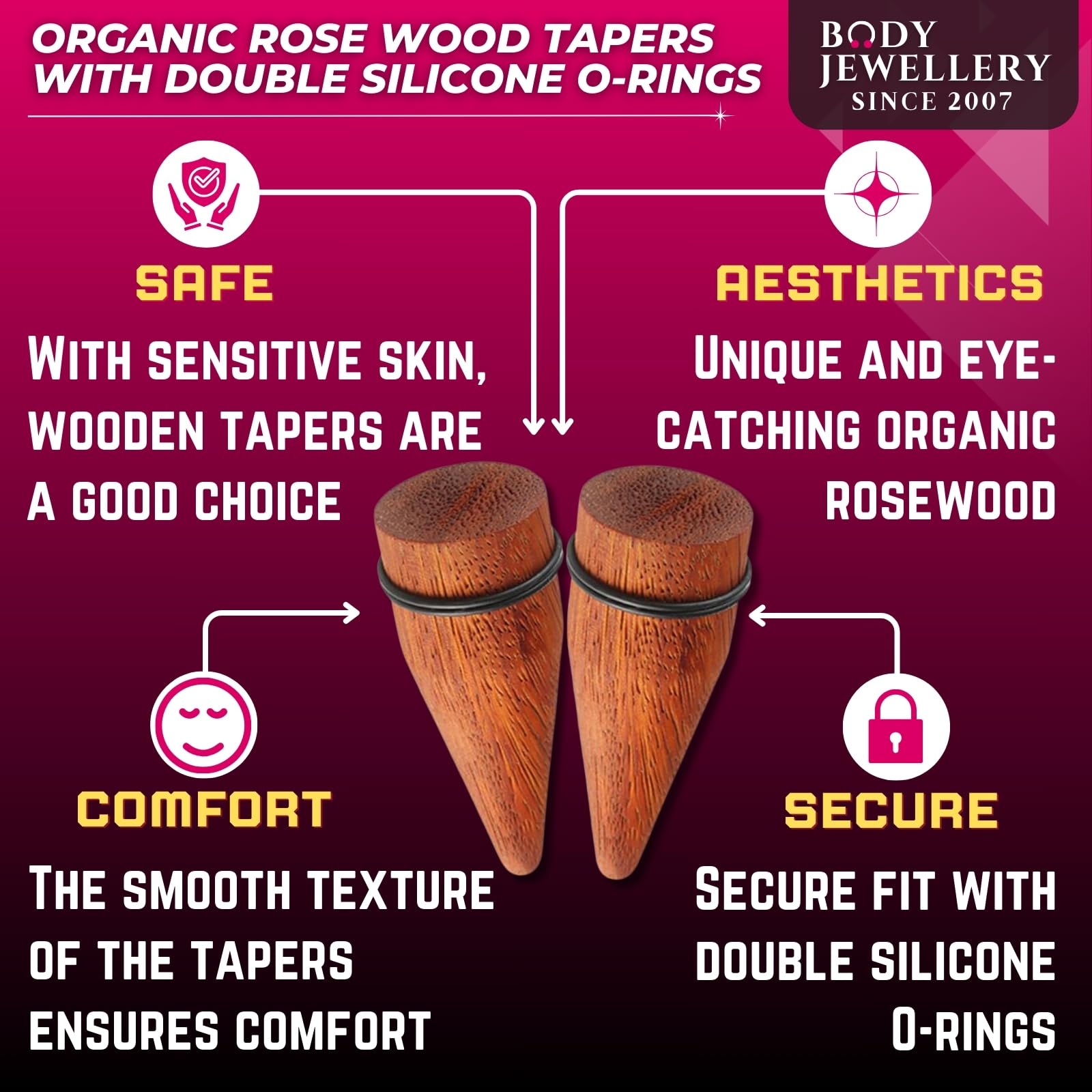 bodyjewellery 1 3/16 inch 30mm Organic Rose wood Ear large Gauges s Stretching Tapers Plugs ADDR Piercing 2Pcs