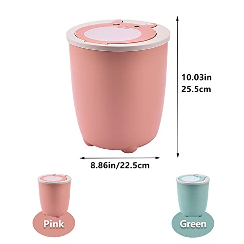 HTERDR Mini Countertop Trash Can with Lid for Office Desktop Coffee Table Kitchen Cute Bunny Garbage Can Small Desktop Trash Can Press Cover Bucket Small Paper Basket Pink