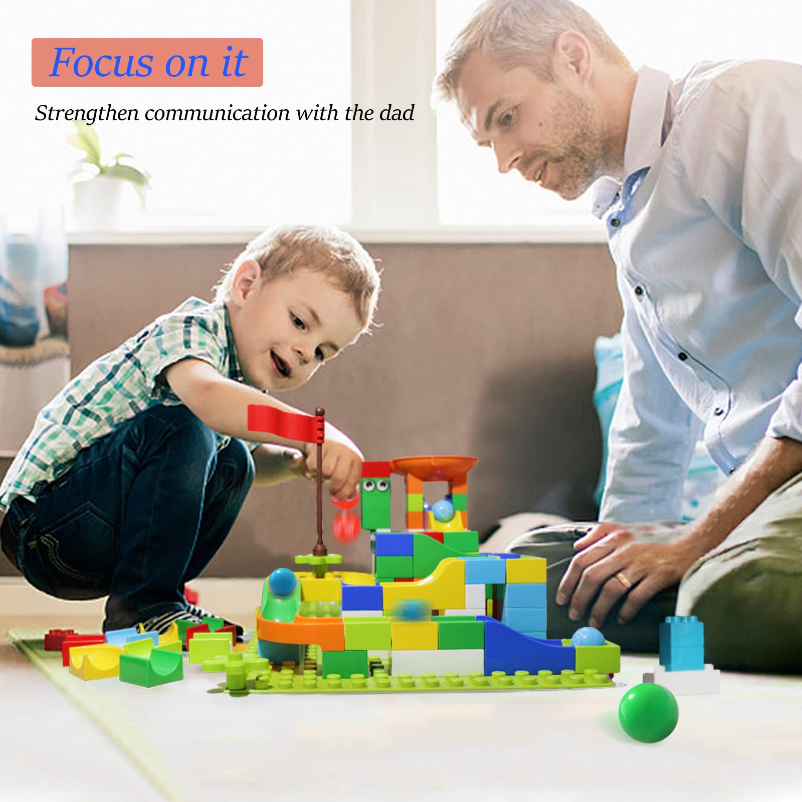 Marble Run Building Blocks, 145 PCS Classic Big Blocks STEM Toy Bricks Set Kids Race Track Compatible with All Major Brands Bulk Bricks Set for Boys Girls Toddler Age 3,4,5,6,7,8+