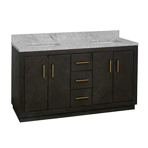 Kitchen Bath Collection Peyton 60-inch Double Bathroom Vanity (Carrara/Dark Oak): Includes Dark Oak Cabinet with Stunning Carrara Marble Countertop and White Ceramic Sinks