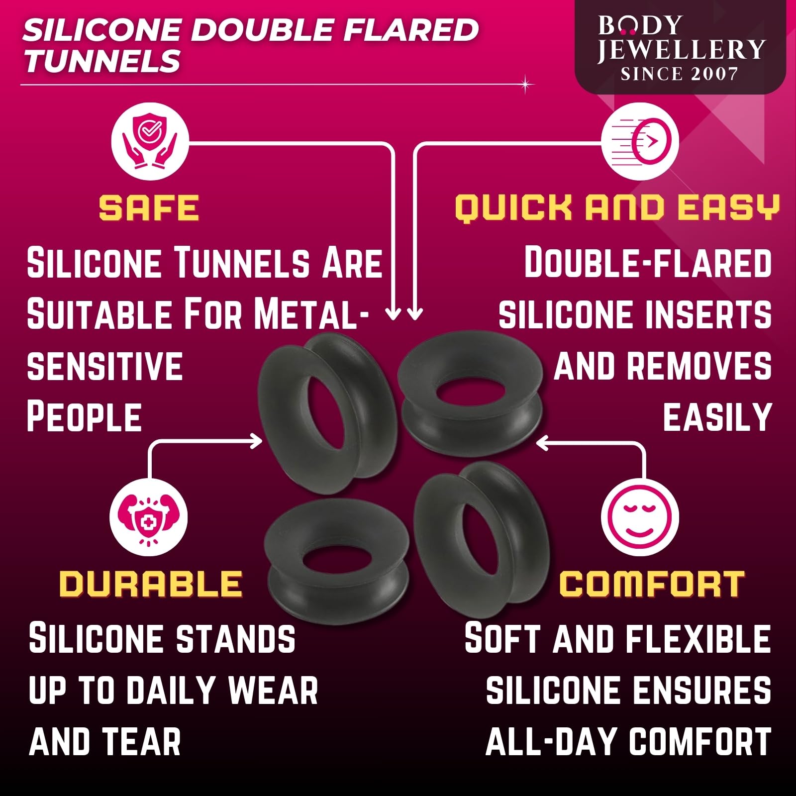 bodyjewellery 15/16 gauge 24mm Black Double Flared Tunnels Ear Plugs SI04 wholesale Lot AFQN Stretching Stretchers Piercing 4Pcs