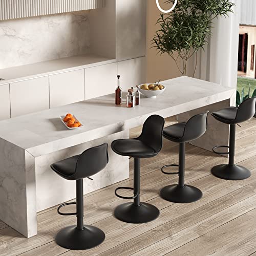 Miereirl Bar Stools Set of 2 Morden Height Counter Bar Stools with Polypropylene Back and Leather Seat,Swivel Adjustable Stool Chair for Home Kitchen Island-Black