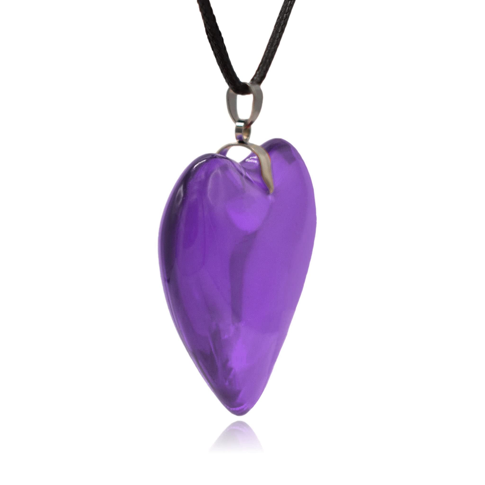 Clayton Jewelry Labs Semi-Transparent Solid Glass Heart Pendant Necklace (Large Purple)