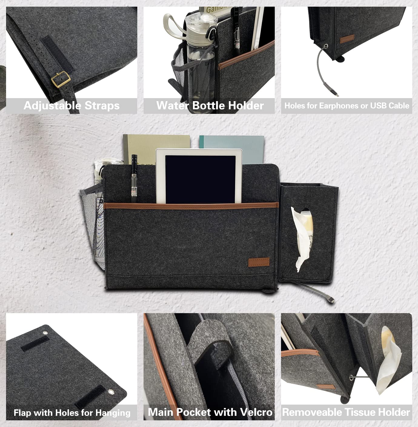 Beside Caddy Felt Hanging Bag Essentials Organizer for Dorm Room Bunk Bed, US-SHOUNADAI