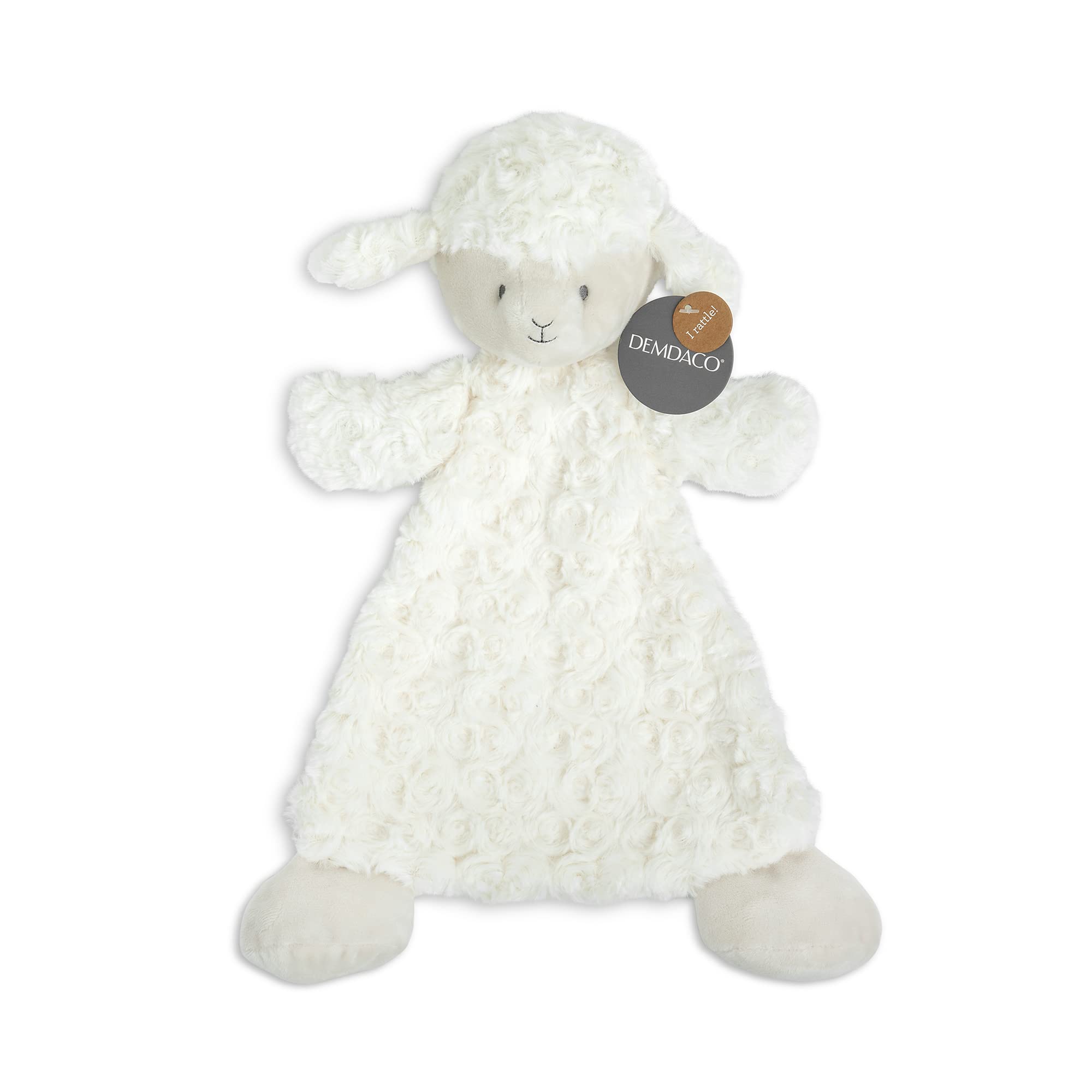 DEMDACO Dolly Lamb White 11 x 13 Inch Polyester Stuffed Animal Rattle Blankie
