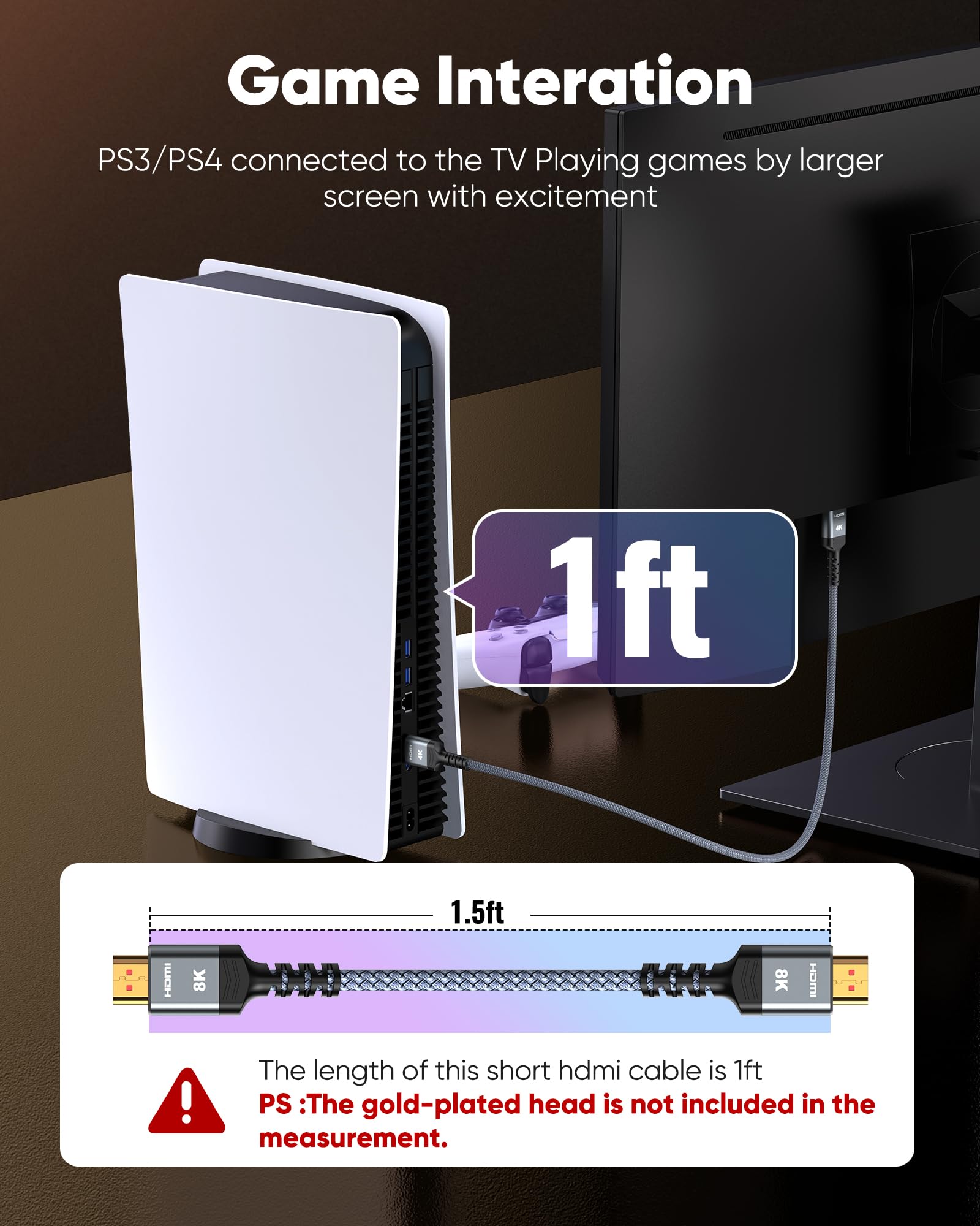 Highwings 4K60HZ 49 FT HDMI Cable Fiber Optic Long, Unidirectional 2.0 High-Speed HDMI Braided Cord Support HDR Video 4K 2160p 1080p 3D HDCP 2.2 ARC-Compatible with Ethernet Monitor PS4/3 Fire
