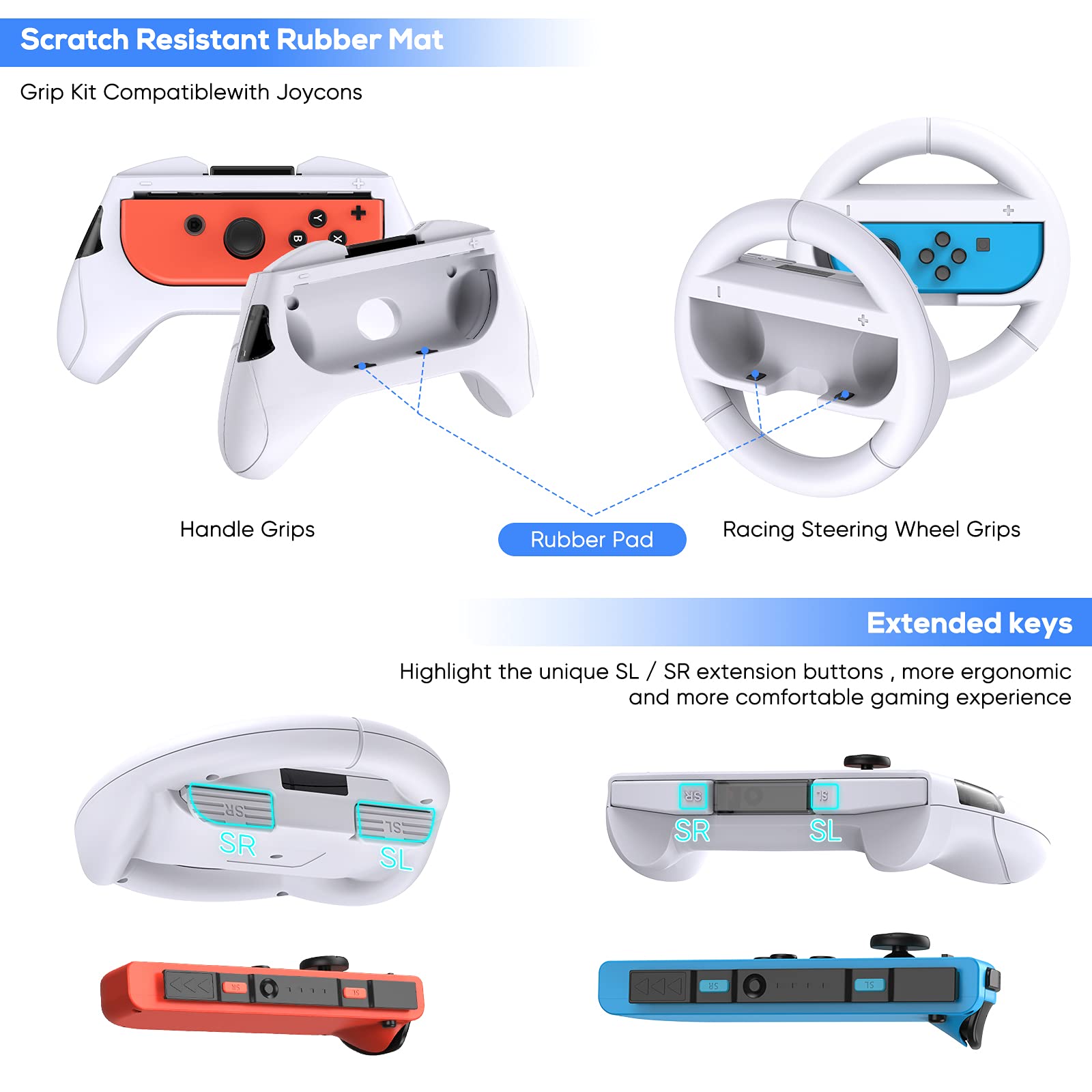 Carrying Case & Accessories Bundle Kit for Nintendo Switch OLED 2021 Model with Charging Dock, 3in1 Protective Case, Screen Protector, Racing Steering Wheel Grip, Handle Grip, Thumbstick Cap&PlayStand