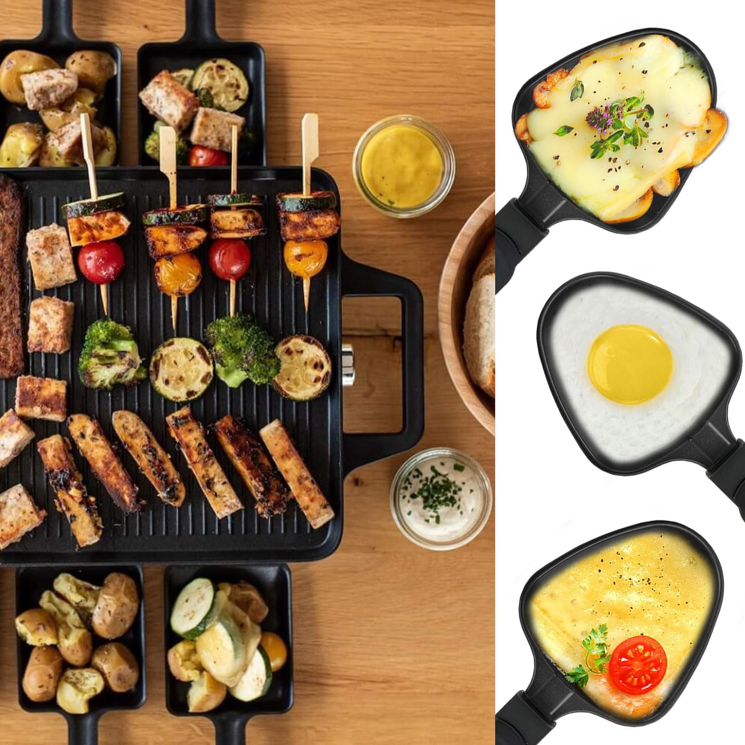 HONNE Non-Stick Coated Mini Grill Pan Cheese Melting Accessories for Raclettes Replacement/Additional Raclette Dishes Mini Grill Pan(4pcs)