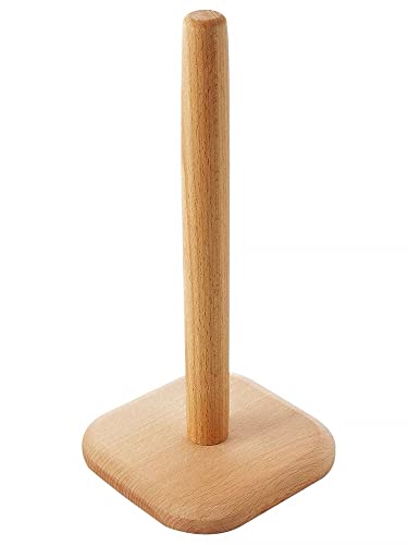 HUAJIE BienStylife Paper Towel Holder, Wooden Base Kitchen Paper Hanger Rack Bathroom Towel Roll Stand Organizer Countertop Wooden Paper Towel Holder (Natural Wood), WDH-001