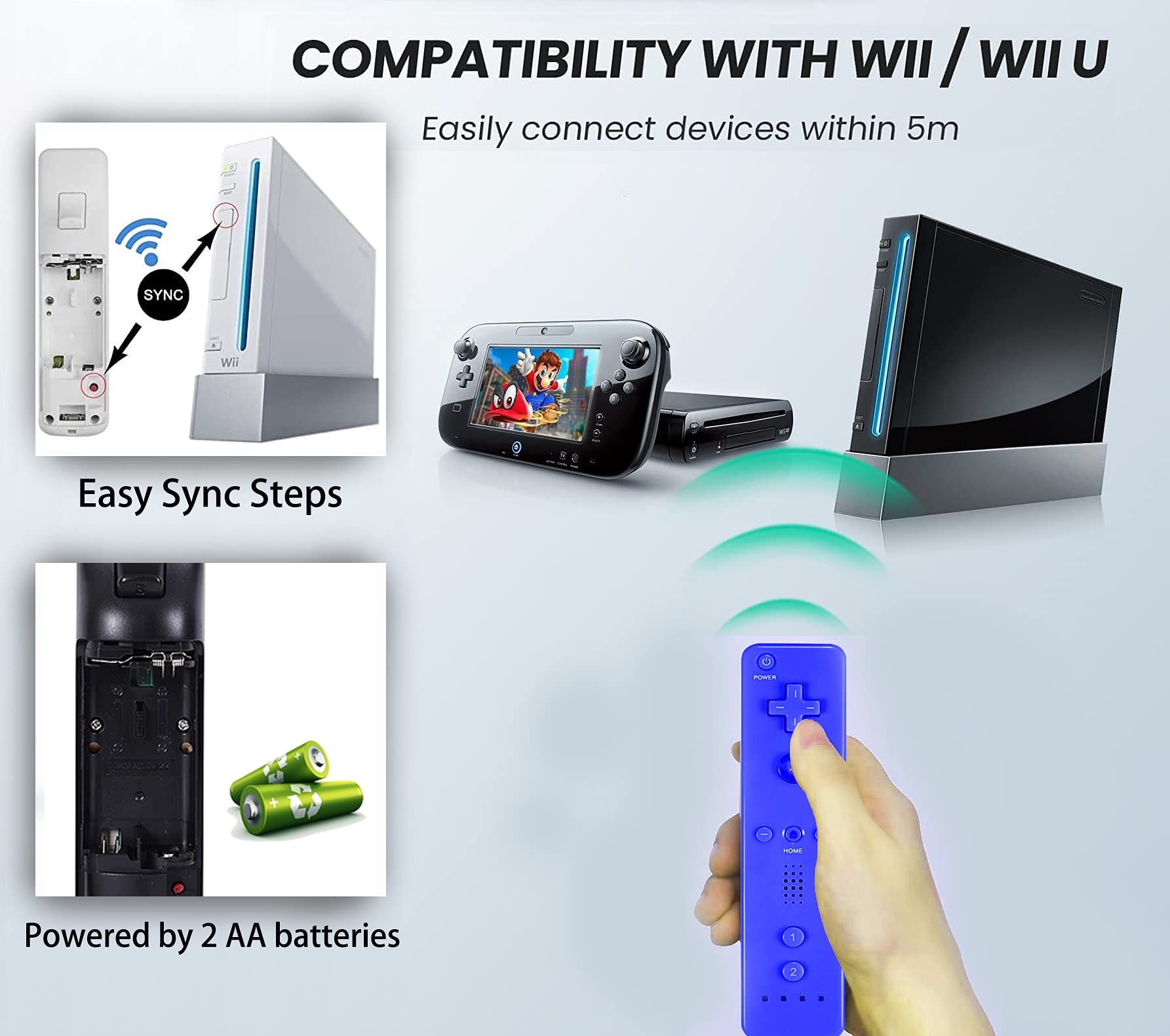 PGYFDAL 2 Pack Remote Controller and Nunchuck Joystick for wii Console, Gamepad with Silicone Case and Wrist Strap (Pink and Dark Blue)