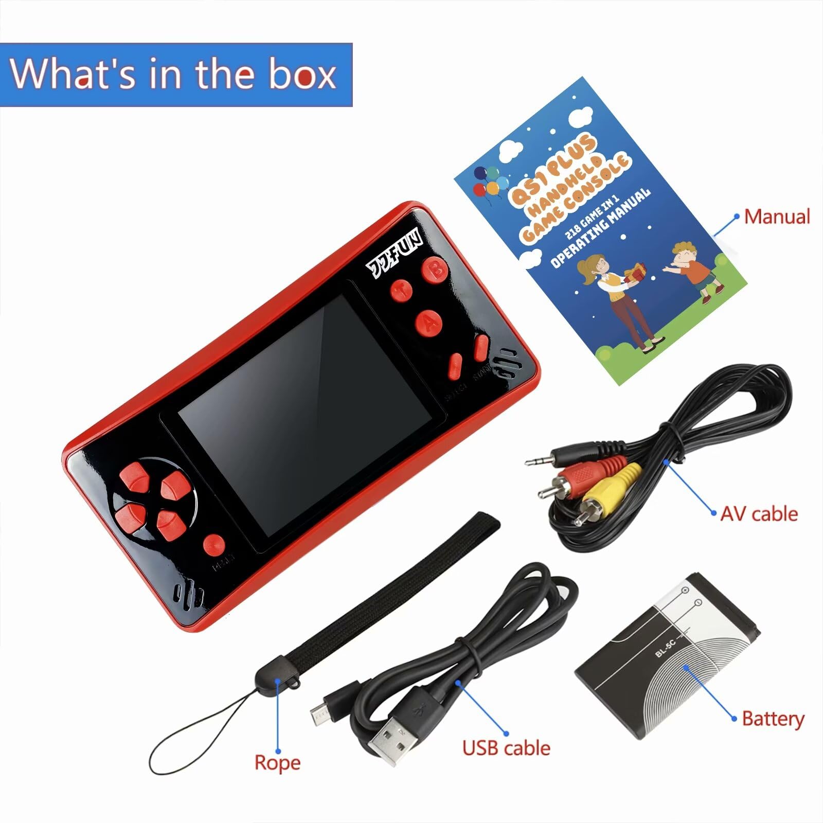 HigoKids Electronic Handheld Games for Kids 3.2" Large Screen Built-in 218 Classic Retro Video Games USB Rechargeable Arcade Gaming Player System Best Road Trip Partner for Boys(Red)