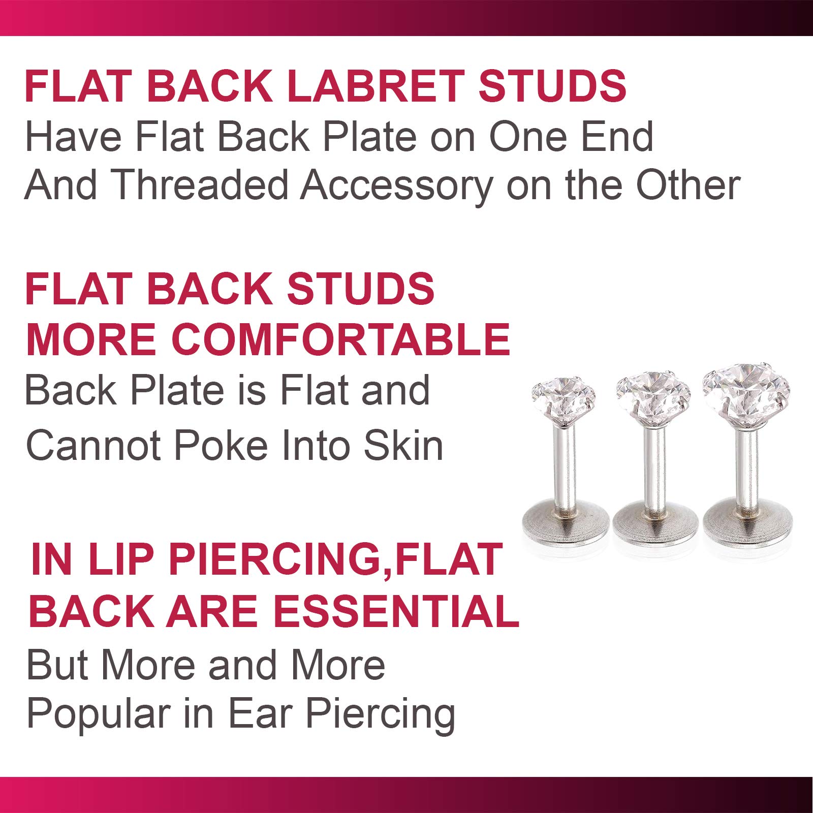 bodyjewellery 16g Internally Threaded Lip Labret Piercing Studs Surgical Steel Helix Monroe Dahlia Tragus Cartilage Snake Bites 1/4 6mm